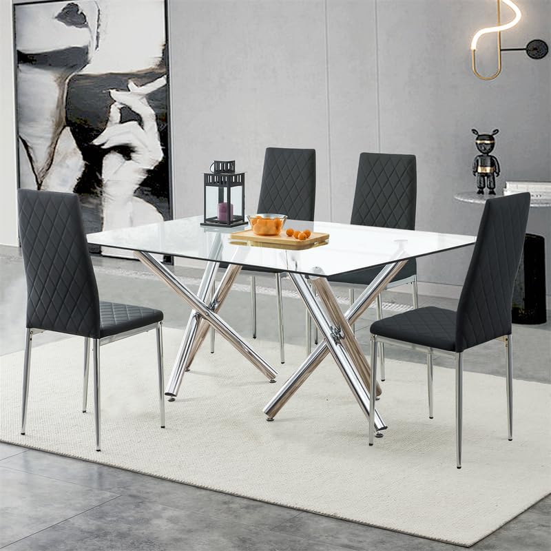 Dining Chairs Set of 4, Upholstered Dining Room Chairs with High Backrest and Silver Metal Legs, Modern Leather Armless Kitchen Chairs for Living Room, Dining Room, Restaurants, Bedroom, White