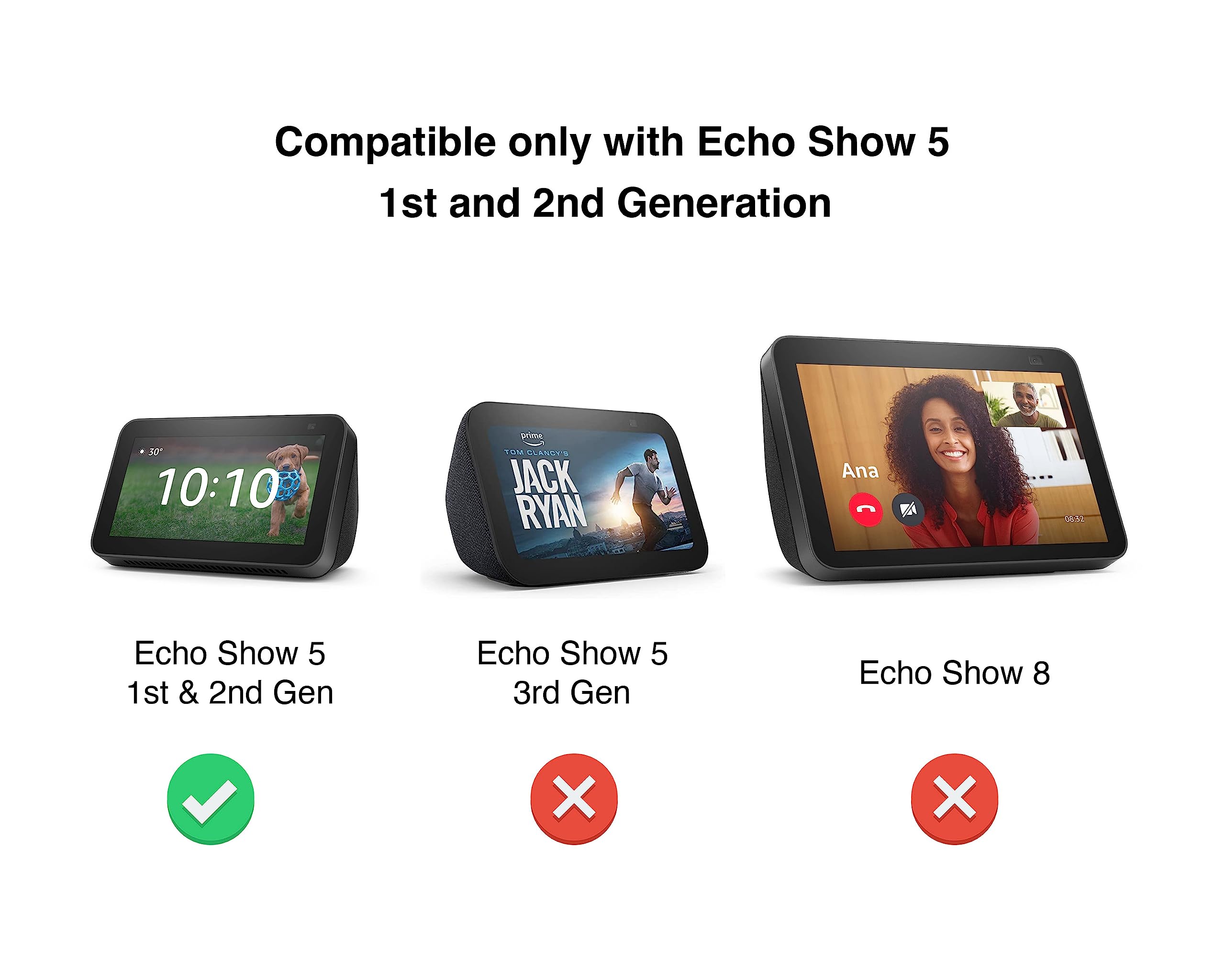 Echo Show 5 Under Cabinet Kitchen Mount Bracket for Amazon Alexa Devices | 1st and 2nd Gen Compatible | All Hardware Included (Black) | NOT Compatible with Echo Show 8