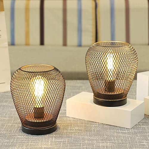 JHY DESIGN Set of 2 Metal Cage LED Lantern Battery Powered,Cordless Accent Light with LED Edsion Style Bulb.Great for Weddings,Parties,Patio,Events for Indoors Outdoors（Diamond Shape)