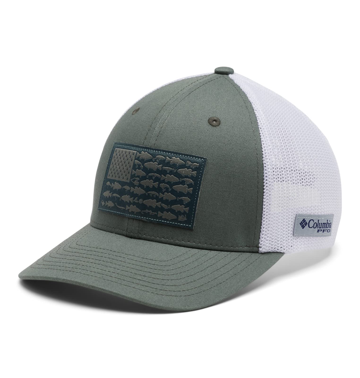 Columbia Unisex PFG Fish Flag Mesh Ball Cap - Low, Metal/Bass Flag, Small/Medium