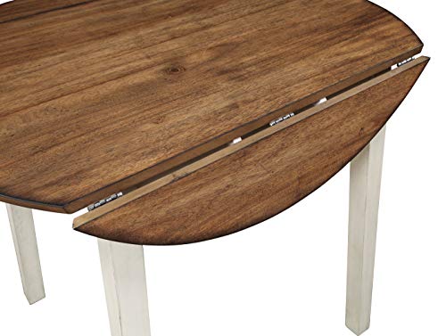 OSP Home Furnishings Murphy 3-Piece Drop-Leaf 42 Inch Round Dining Table and Chairs Set, Tobacco Top and Cream Base