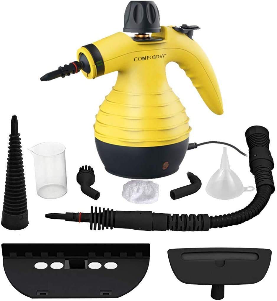 Comforday Multi-Purpose Handheld Steam Cleaner with 9 Piece Accessories for Stain Removal Carpets Curtains Car Seats Kitchen Surface Yellow normal