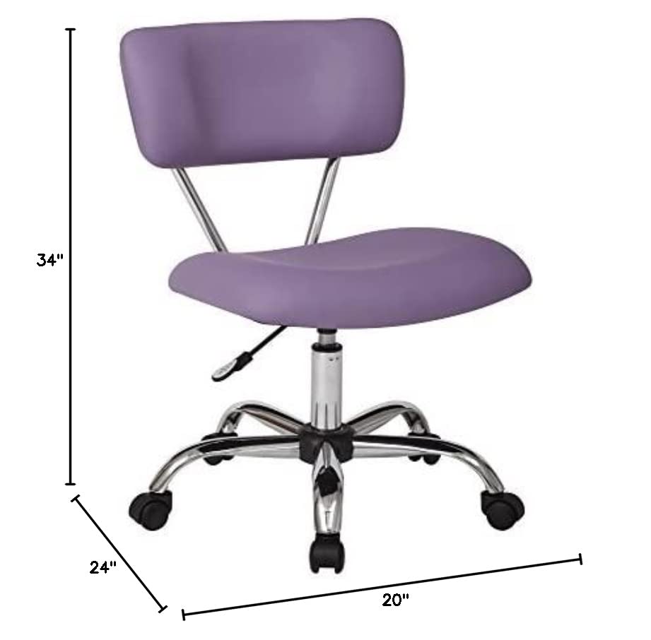 OSP Home Furnishings Vista Faux Leather Seat and Back Task Chair with Chrome Accents, Purple