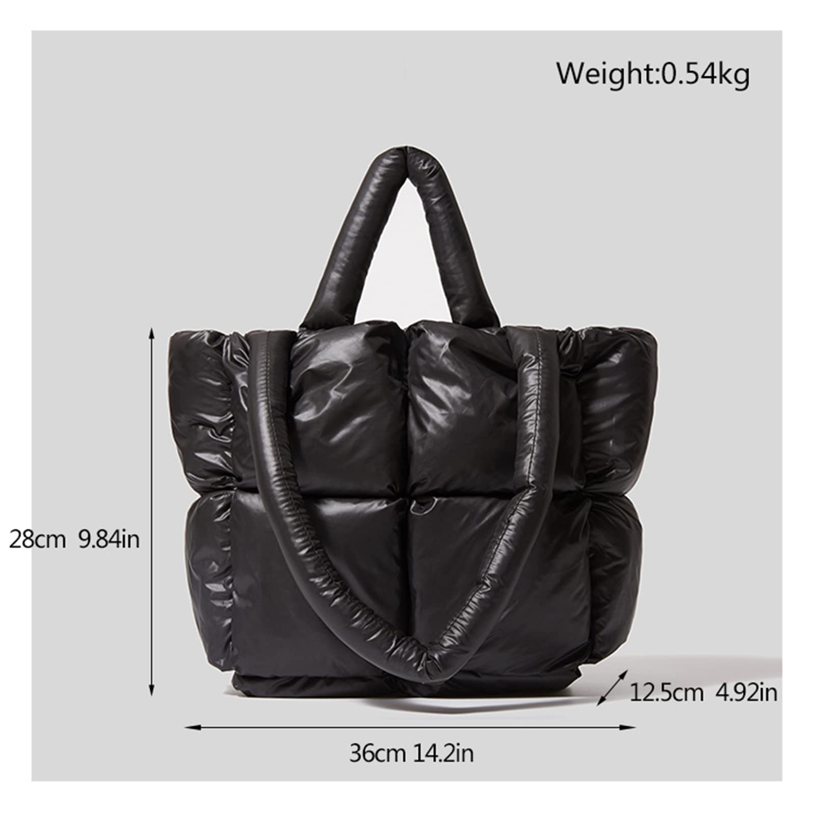 Gimue Women Large Quilted Puffer Tote Bag, Winter Soft Shoulder Cotton Padded Down Handbag Puff Bag Pillow Shopper (White)