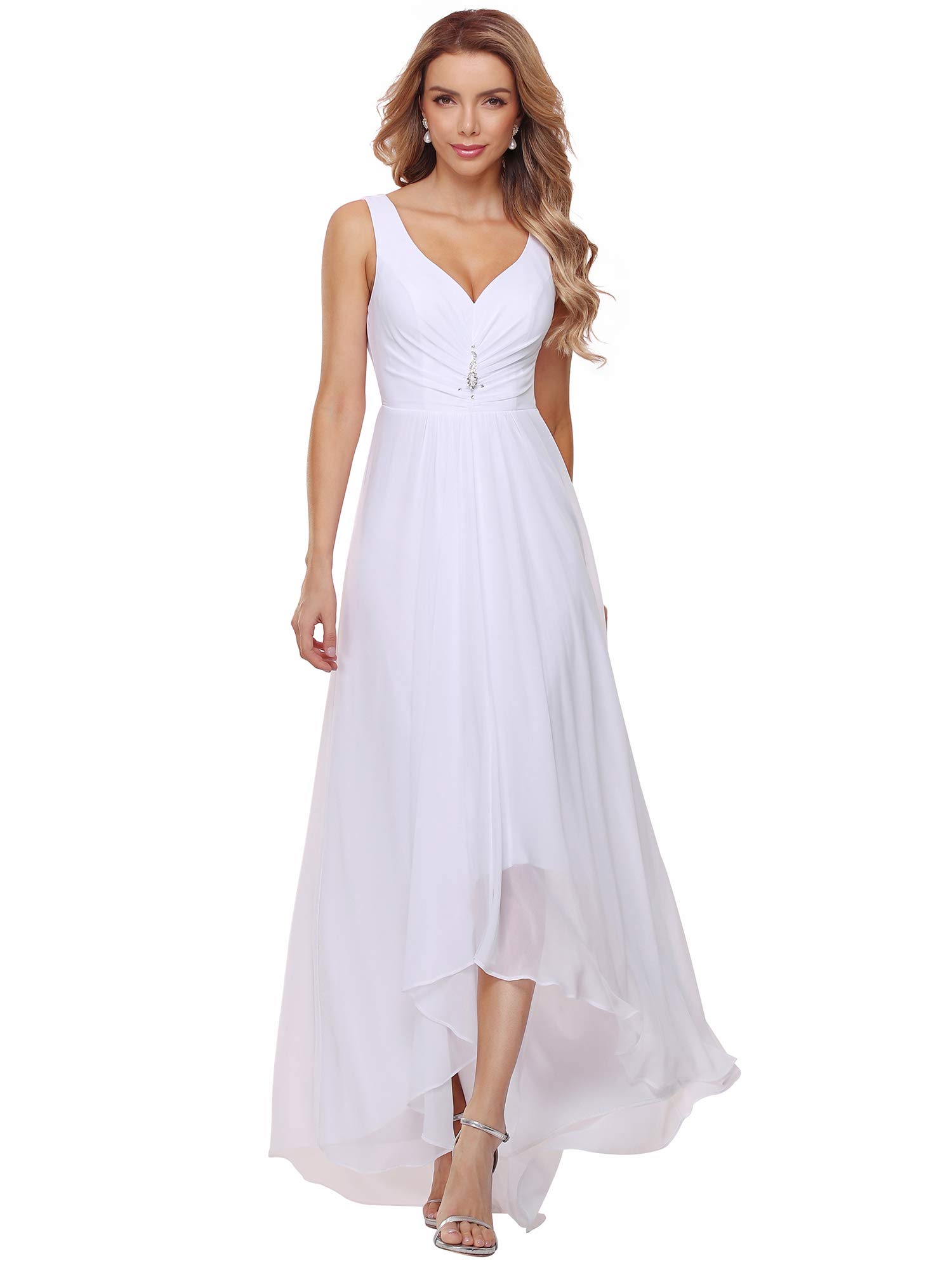 Ever-Pretty Women's Empire Waist Pleated High-Low Hemline Wedding Bridal Dresses White US20