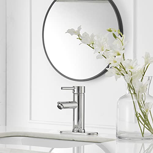 Greenspring Bathroom Sink Faucet Chrome Single Handle One Hole Commercial Deck Mount Lavatory Modern Faucet with Cover Plate and Supply Line