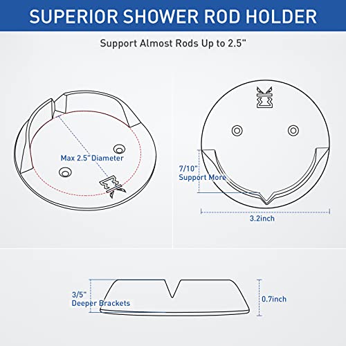 Shower Curtain Rod Holders for Wall – Adhesive Bathroom Tension Rod Retainer with Deeper Bracket Include Strong Tape for No Drilling Quick Mount and 304 Screws for Permanent Installation (Gloss White)