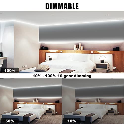 Tatazone White COB Led Strip Light with RF Remote, 16.4ft 6500K Dimmable Bright Daylight White COB Light Strip, Indoor COB Led Lights for Mirror, Ceiling, Kitchen, Room, Cabinet, Closet