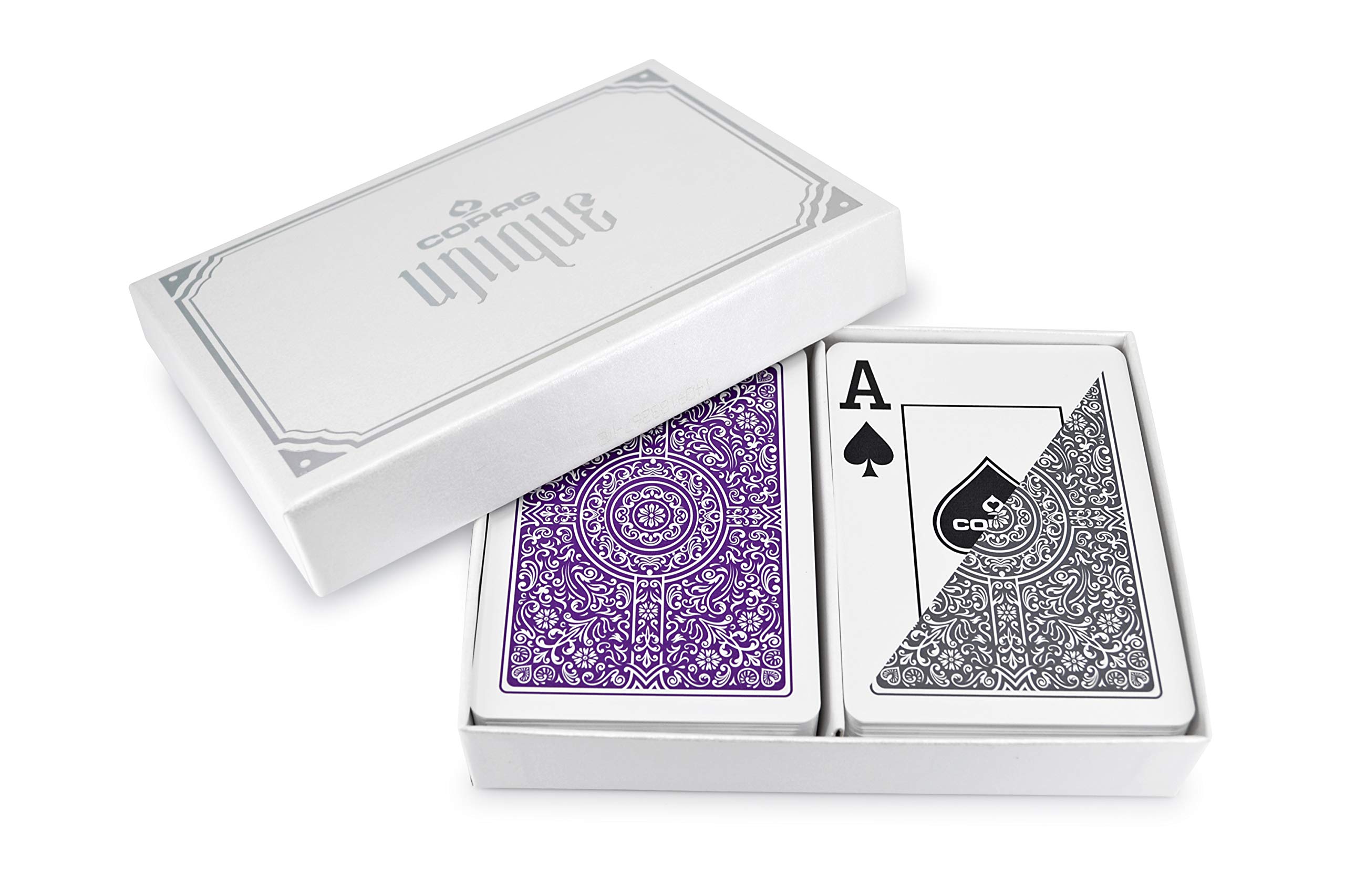 Copag Unique Luxury Design 100% Plastic Playing Cards, Poker Size Jumbo Index Purple/Grey Double Deck Set