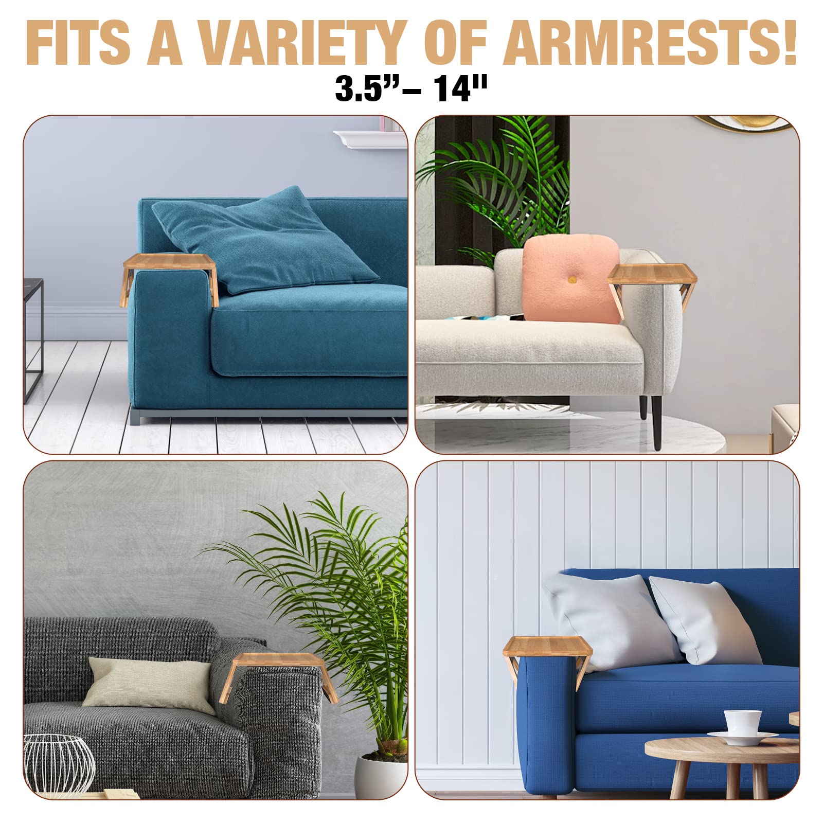 Couch Arm Table Couch Clip On Tray, Sofa Armrest Tray for Wide Couch Arm. Couch Arm Tray, Sofa Table Tray, Couch Arm TableAnd Foldable Table, Sofa Arm Tray, Sofa Arm Table (Natural)
