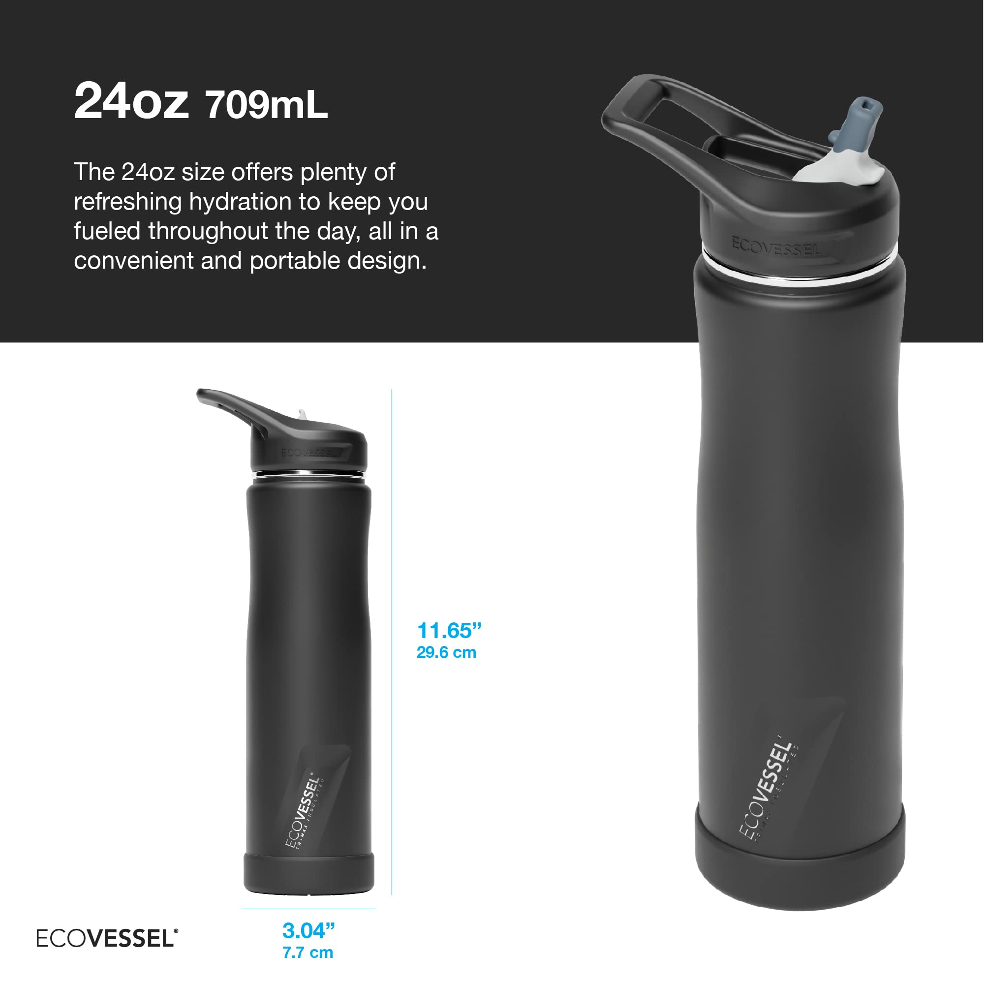 EcoVessel Summit, Insulated Stainless Steel Water Bottle with Straw and Handle Flip Top Lid and Silicone Bottle Bumper β 24 ounces (Green Ombre)