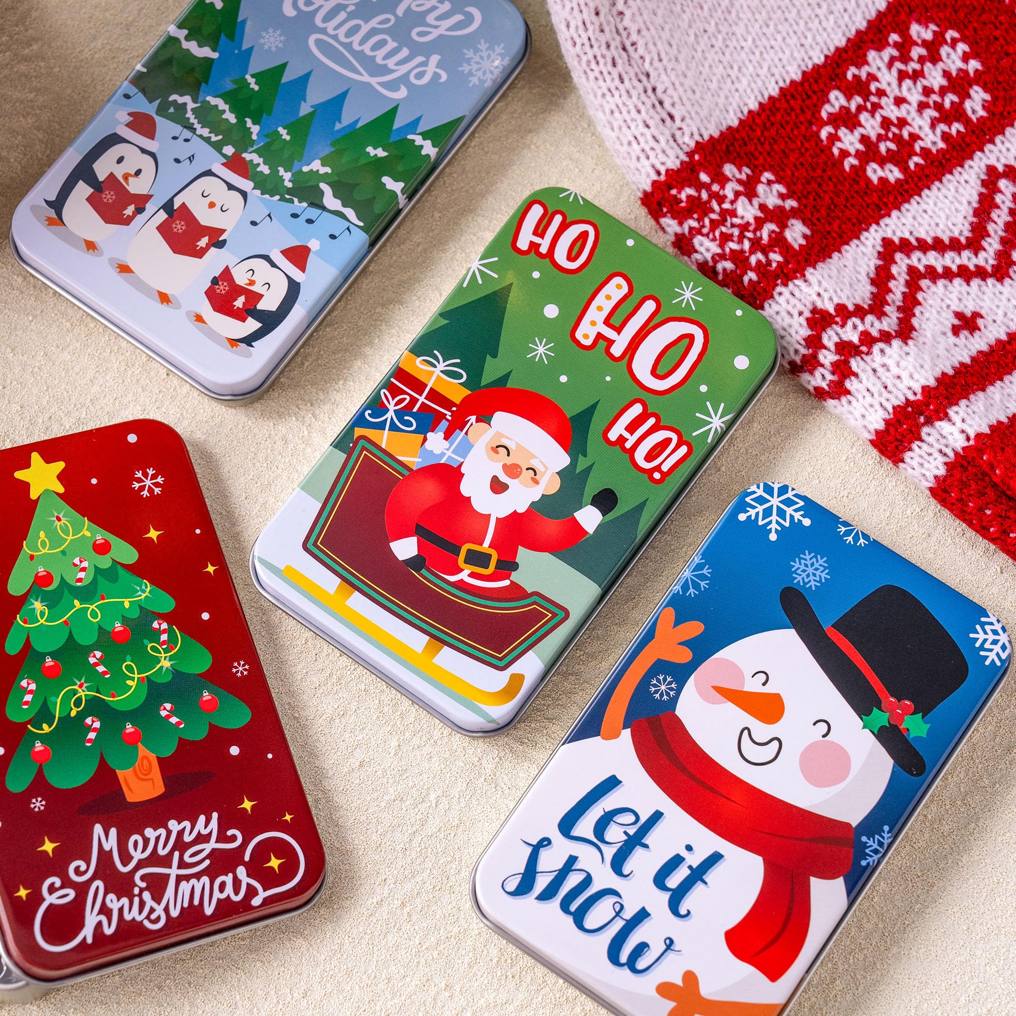 JOYIN 6PCS Present Card Holder Tin Boxes 4.33β x 2.6β x 0.6β Christmas Tins Holders for Christmas Holiday Decor, Xmas Party Box,6 designs