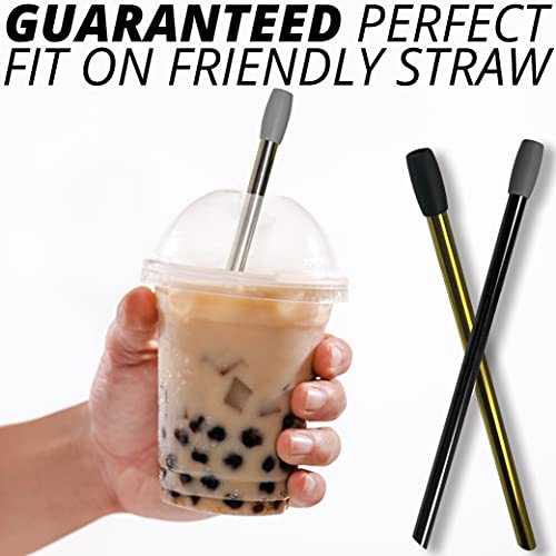 Friendly Straw 6 Pack Metal Straw Covers, Silicone Tips for .5" Wide Boba Stainless Steel Metal Straws (Dark Colors)