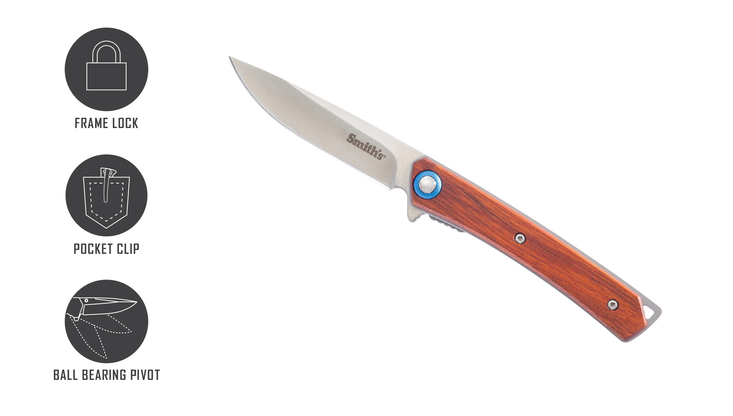 Smith's 51304 Ecesis Pocketknife – 3.00" Stainless Steel Blade – Natural Wood Handle – Slim Design – Flip Open – Pocket Clip – Everyday Carry – Gift for Men – Frame Lock Straight Edge Blade