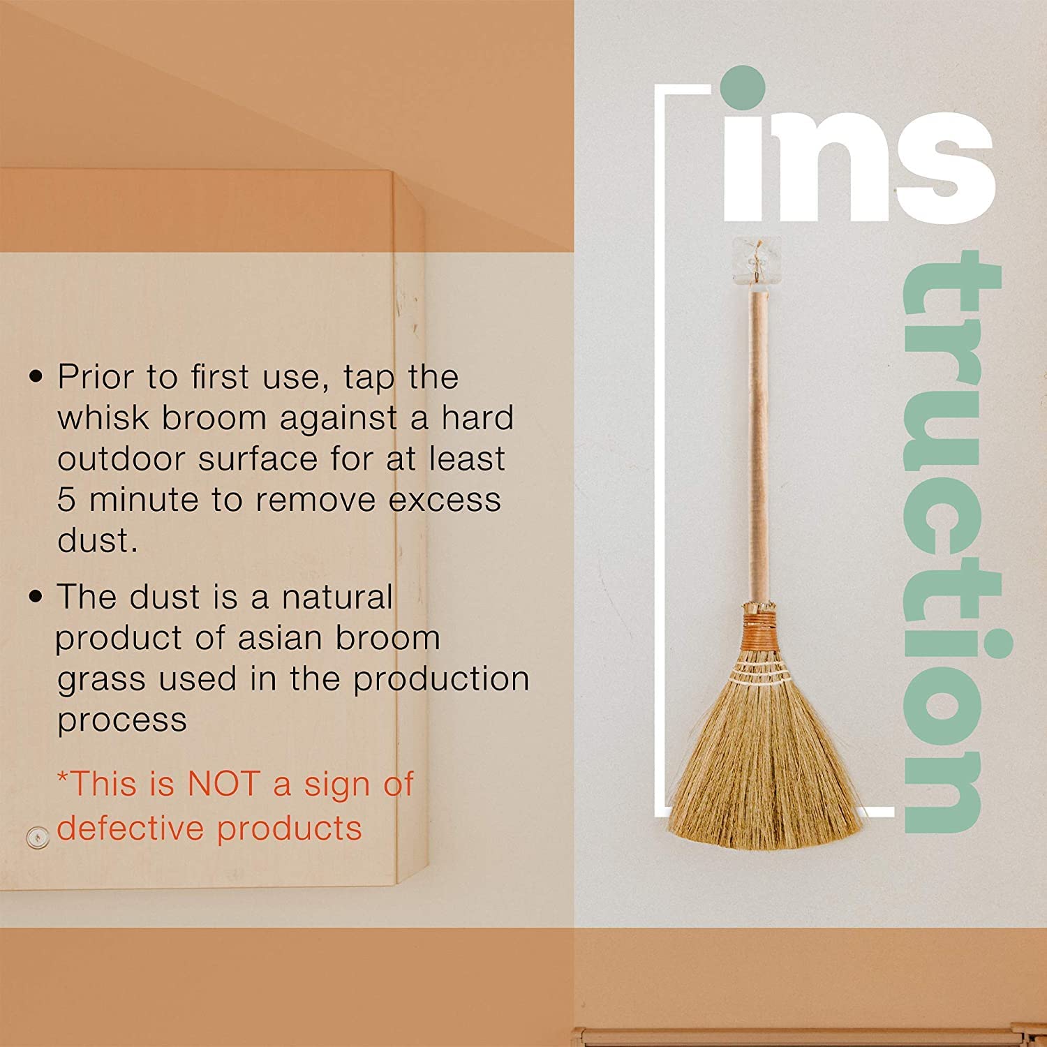 Natural Whisk Sweeping Hand Handle Broom - Vietnamese Straw Soft Broom for Cleaning Dustpan Indoor - Outdoor - Decorative Brooms - Wooden Handle - 9.84'' Width, 27.55" Length