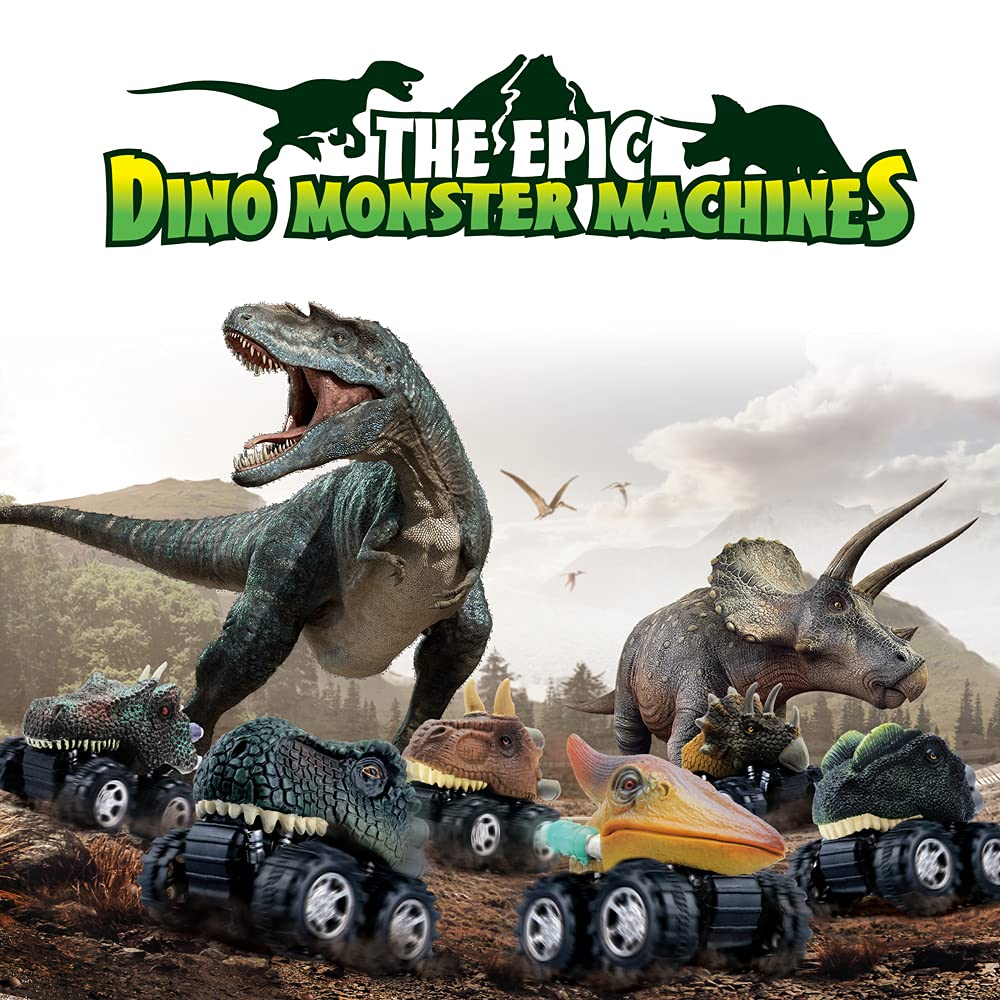 DINOBROS Dinosaur Toy Pull Back Cars 6 Pack Dinosaur Boy Toys Age 3,4,5,6,7 Dino T-Rex Games