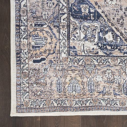 Nourison Brilliance Machine Washable Traditional Vintage Ivory Blue 2' x 4' Area-Rug-Easy-clean, Non Shedding, Bed Room, Living Room, Dining Room, Kitchen (2x4)