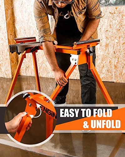 ENGiNDOT Miter Saw Stand with Durable Iron Skeleton frame, 21.6lbs Lightweight Saw Stand, 76-4/5'' Max Sliding Rail, Compatible & Portable, Quick to Install and Remove, Compatible with Most Brands