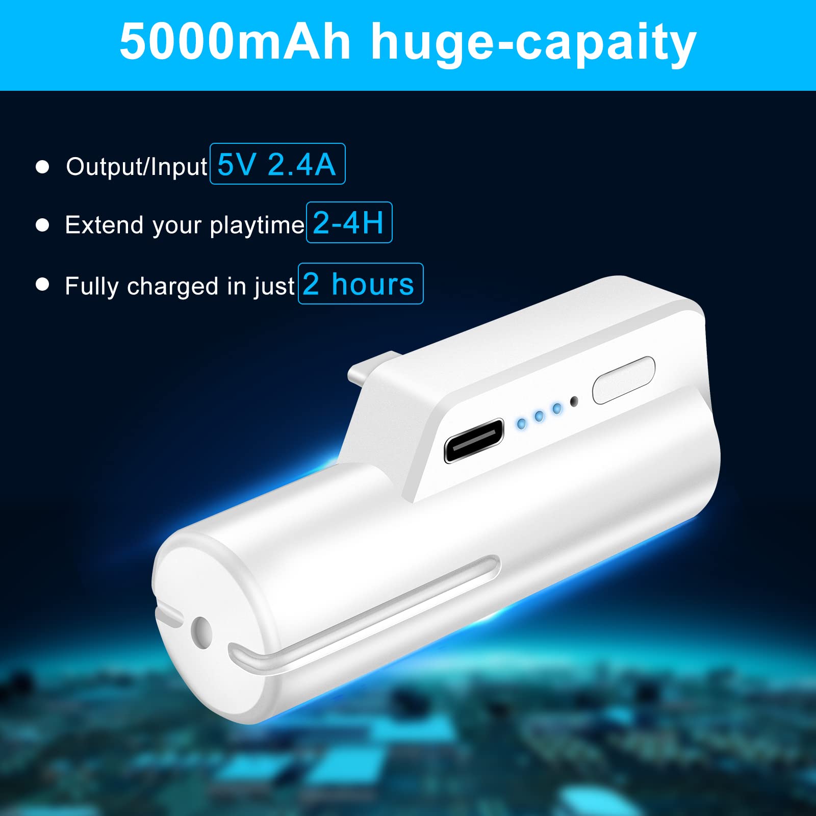 Famido Battery Pack for Quest 2, 5000mAh Head Strap Battery Pack Compatible with Oculus/Meta Quest 2 and Quest, Lightweight and Portable VR Extend Power Accessories for Extra 2-4H Playtime