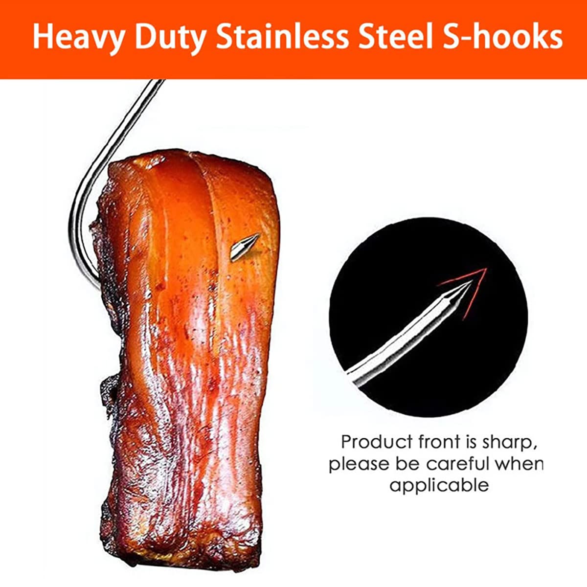 Smoker Meat Hooks 8'', Heavy Duty Hook, Stainless Steel Butcher S-Hooks Meat Hooks for Smoker, Meat Hooks Butchering, Chicken Hunting Ribs Fish Beef Poultry Hanging Grill Hook , BBQ(8 inch 5pack)