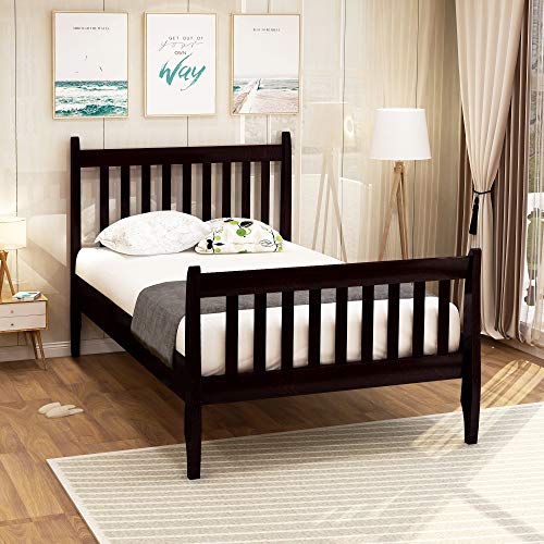 HBRR Wood Platform Bed Frame Twin Wood Bed Frame with Headboard and Footboard, 10âHeight for Underbed Storage/No Box Spring Needed/Wooden Slats Support, Espresso