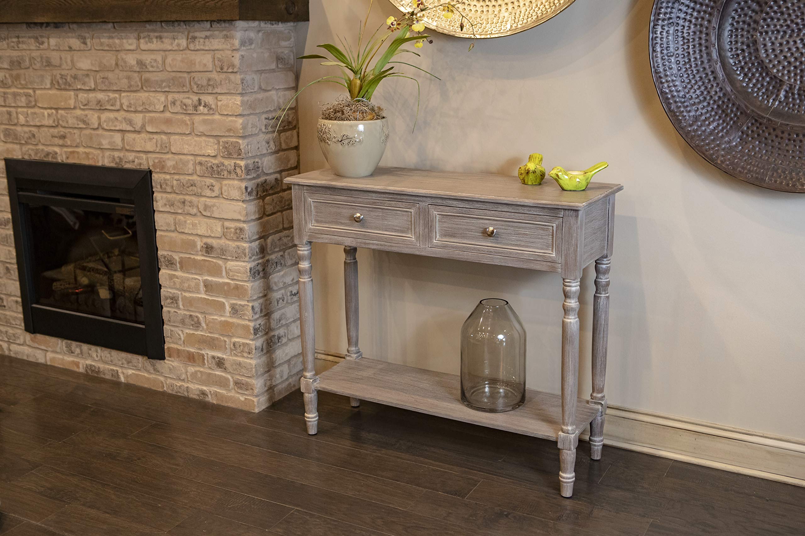 Decor Therapy Simplify 2-Drawer Console Table, 13 in x 35.75 in x 32 in (D x W x H), Natural Wood