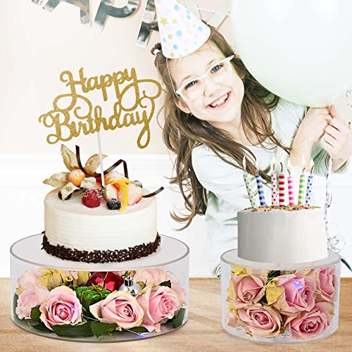TIRYIUOU Acrylic Fillable Cake Stand 2Pcs Round Cake Riser Tier Clear Decorative Centerpiece Cake Display Boxes for Wedding Party Birthday (One 10" Dx 4" H, One 6" Dx 4" H )