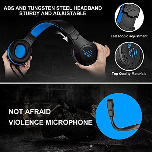 COLUSI C600 Stereo Gaming Headphones with Noise Canceling Mic,Self-adjustable Over Ear Earmuffs in- Line Audio Control RGB Light Game Headset for PS5,PS4,PC,Laptop,Mac (Blue-Black)