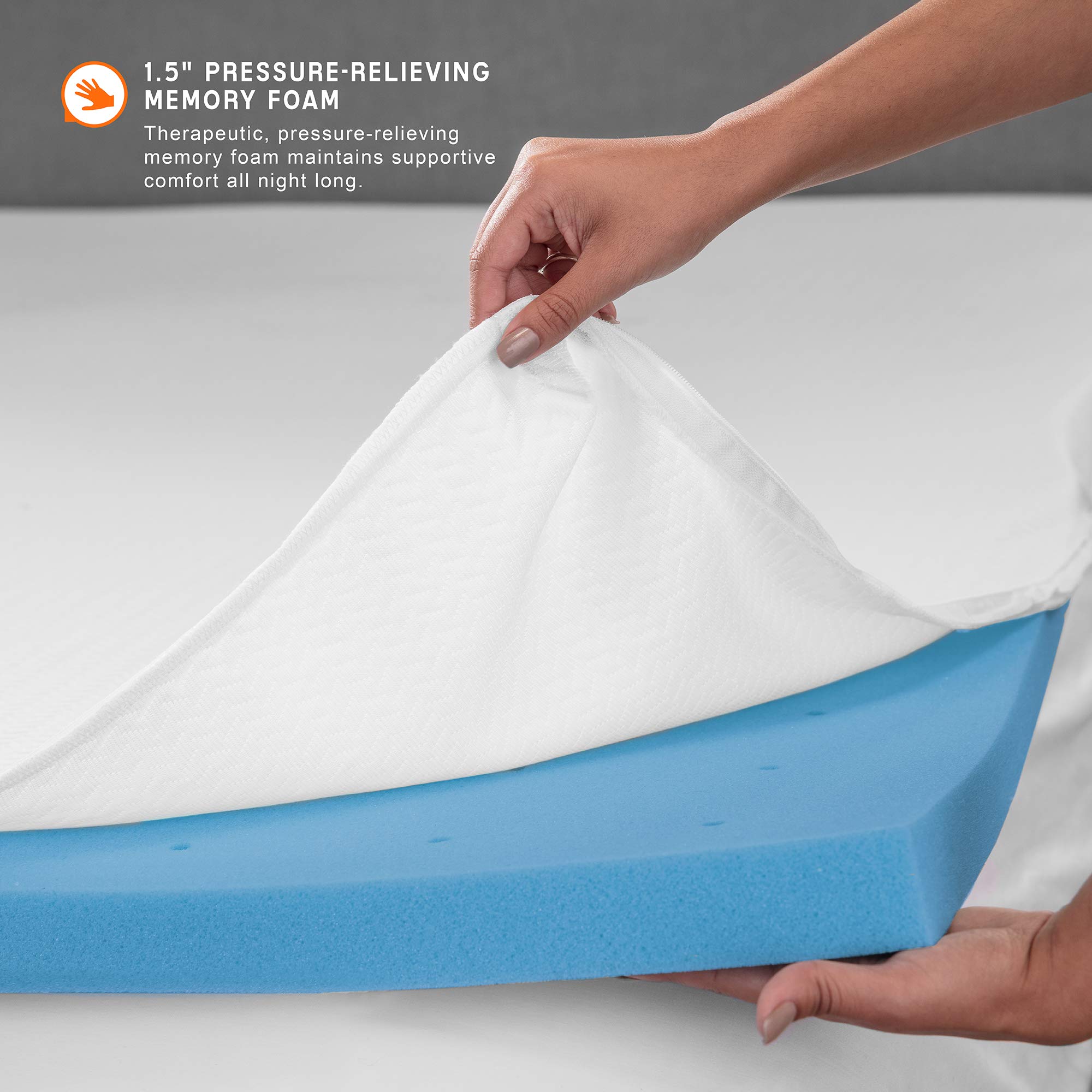 SensorPEDIC 1.5-Inch Coolest Comfort Memory Foam Bed Topper, California King, White