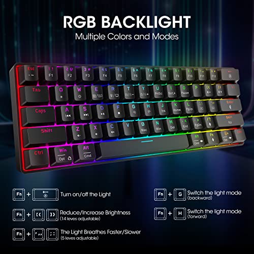 KOORUI 60% Gaming Keyboards, 61 Keys Wired Ultra-Compact Mechanical Keyboard 26 RGB Backlit with Red Switch Mini Keyboards for Windows MacOS Linux