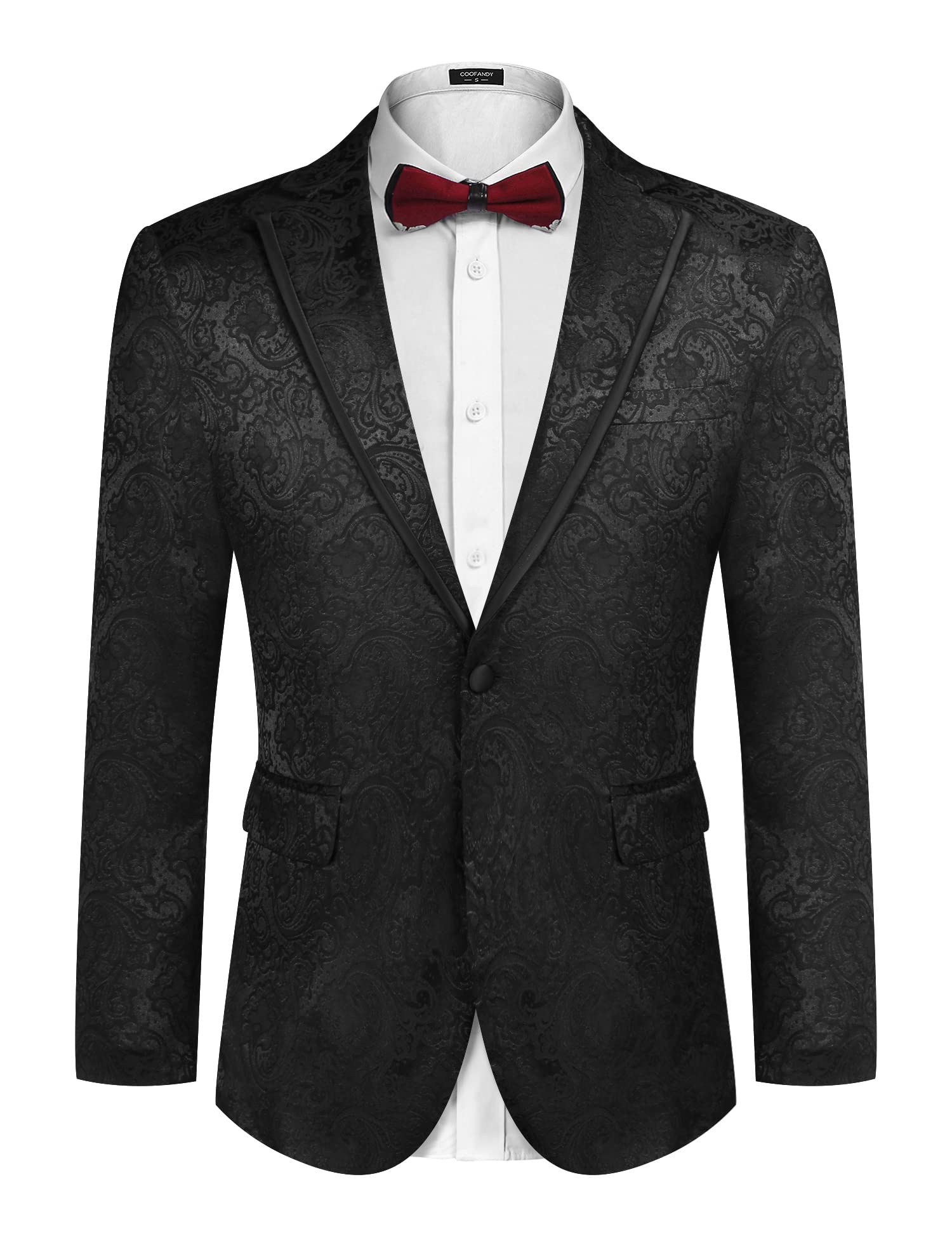 COOFANDY Men Floral Tuxedo Jacket Slim Fit Paisley Dinner Dress Suit Party Blazer, X-Large, Black(Pattern3)