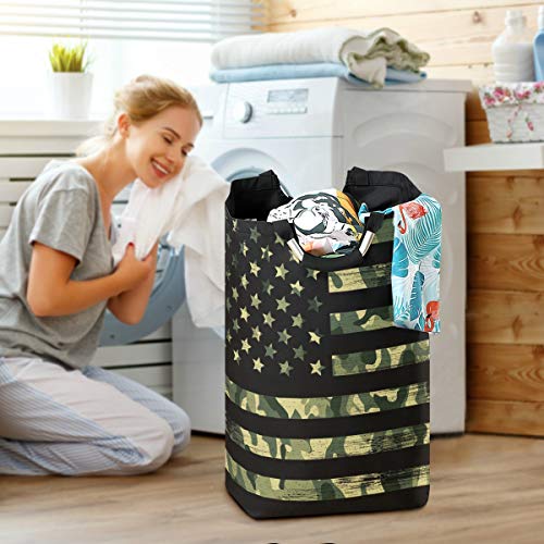senya Large Laundry Basket, USA Flag Camouflage Vintage Laundry Hamper Foldable Clothes Bag with Handle Foldable Washing Bin
