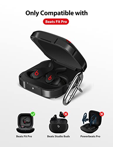 iMangoo for Beats Fit Pro Case Cover, Full-Body Protective Rugged Hard PC Soft TPU Armor Earbuds Case for Beats Fit Pro 2021 Headphones Accessories Charging Shell Protector with Carabiner Black/Red
