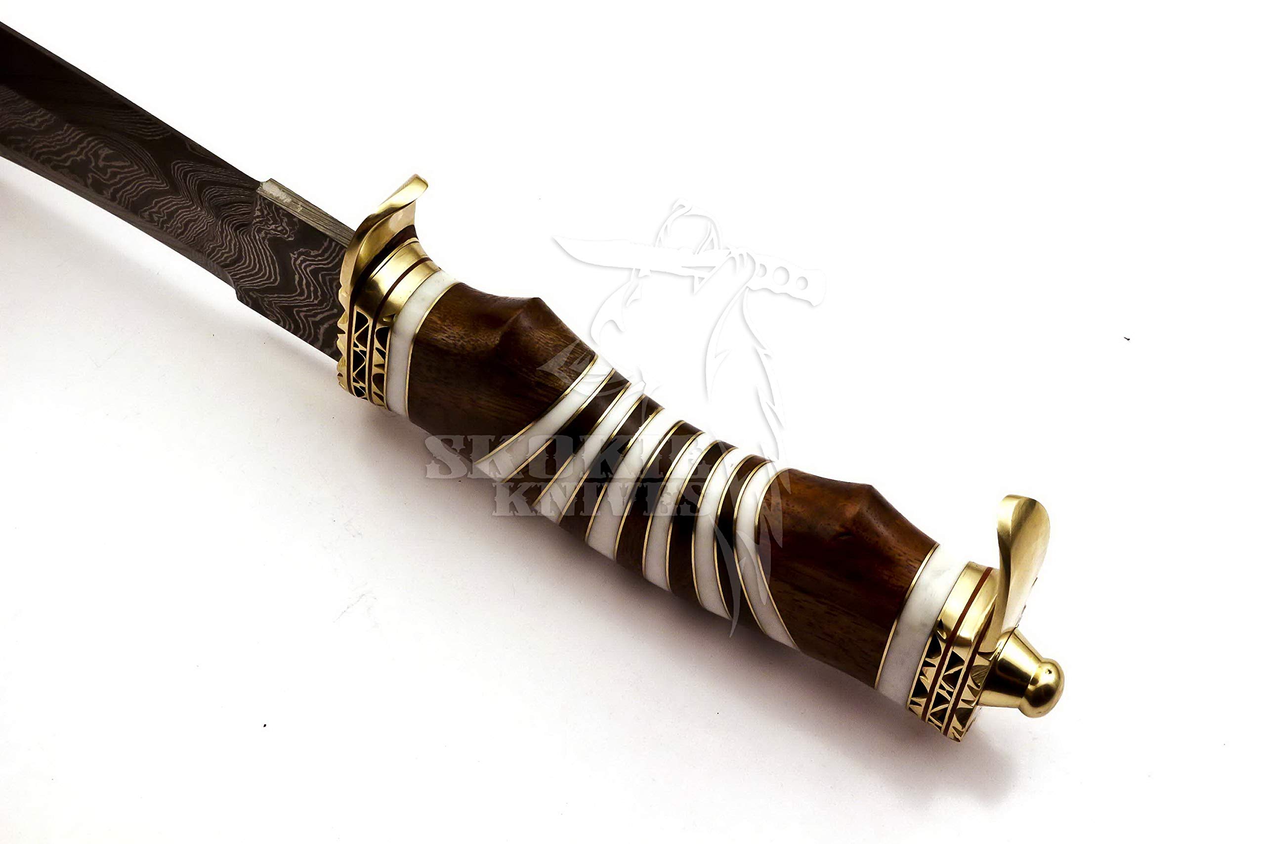 Skokie Knives Custom Hand Made Damascus Steel Hunting Knife Handle Camel Bone (Brown)