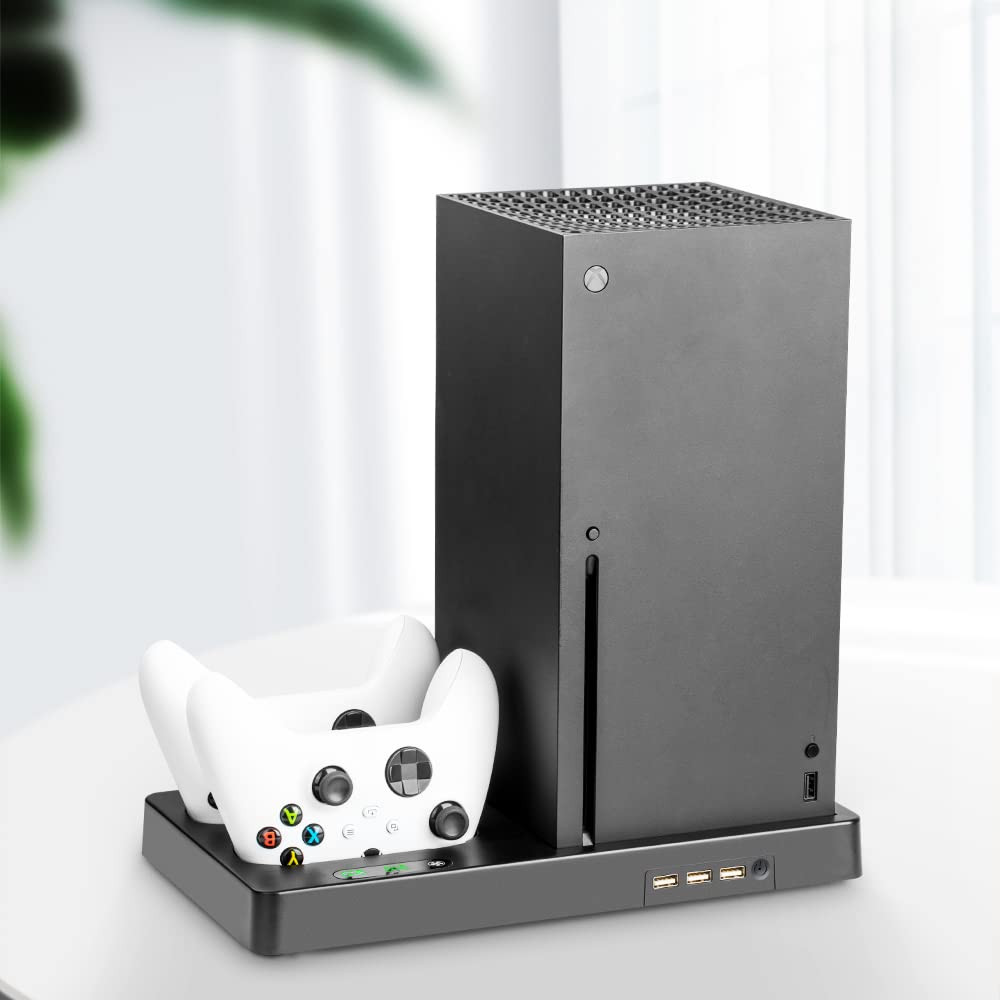 Cooling Fan for Xbox Series X Mviioe Xbox Series X Cooling Stand with 1400mAh Rechargeable Battery Pack and Dual Controller Charger Ports (Only Compatible with Xbox Series x)