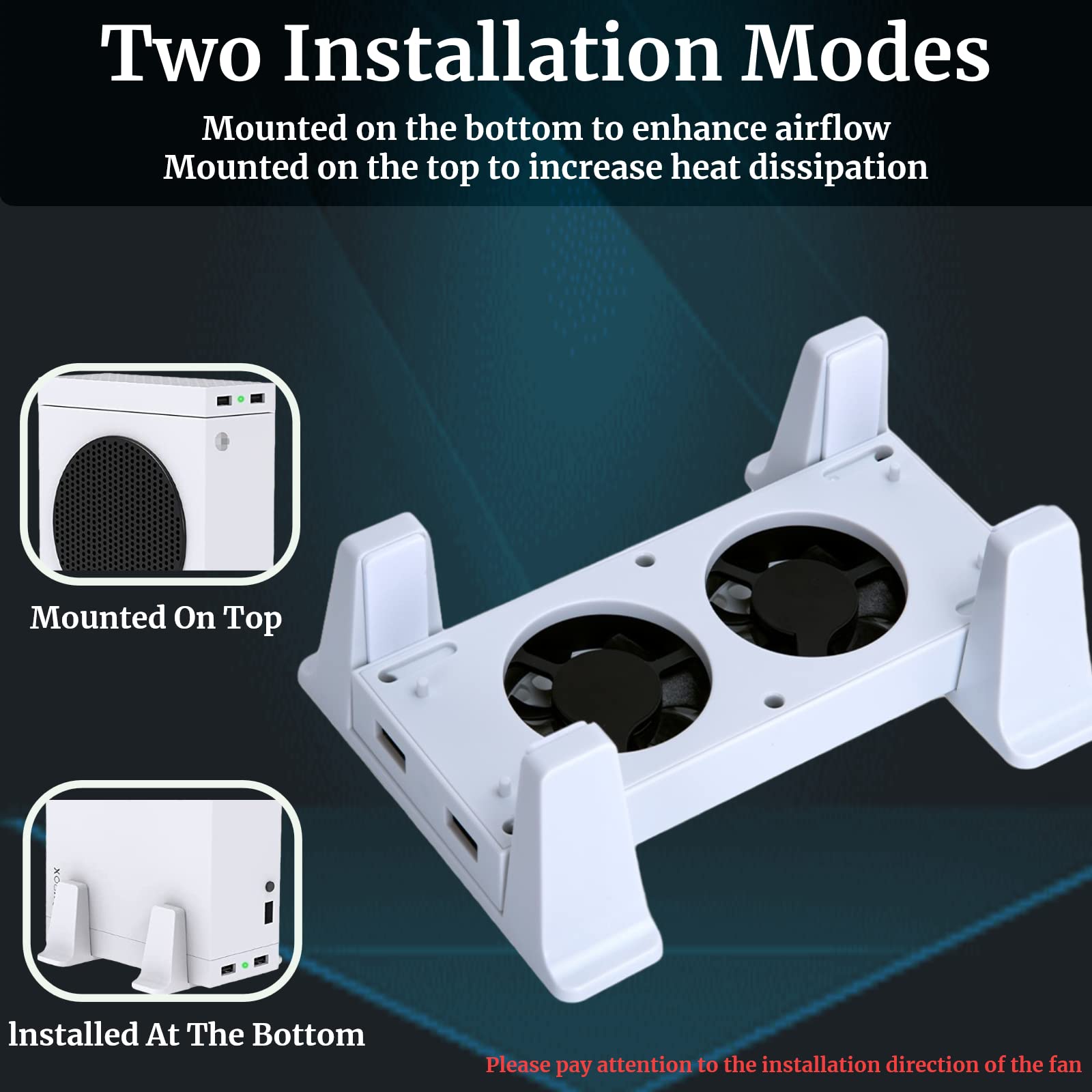 Cooling Fan Stand for Xbox Series S Console, arVin Vertical Stand Dual Purpose Cooling Dock with 2 Fast Cooler System, 3 Level Adjustable Speed, 2 Extra USB Ports, 2 Non-Slip Holder & LED Indicator