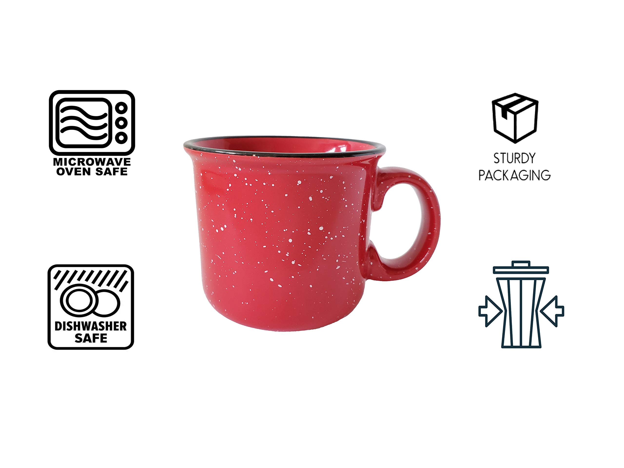 Essential Drinkware 14oz Ceramic Campfire Coffee Mug (Set of 4), Red with Speckled Finish - Durable Thick Walled Camping Style Cup for Outdoors or Home