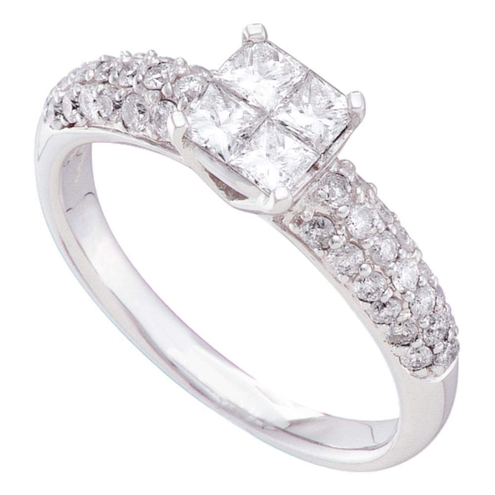 Dazzlingrock Collection 14kt White Gold Womens Princess Diamond Cluster Bridal Wedding Engagement Ring 1.00 ctw