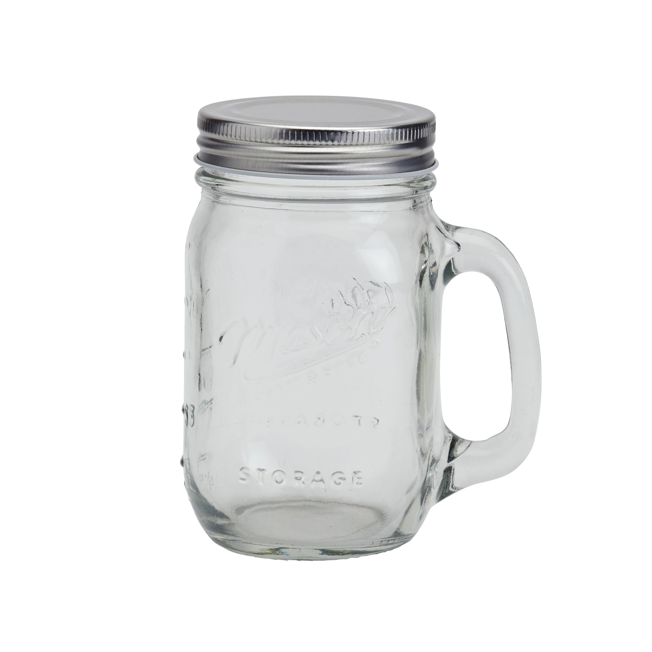 Mason Craft & More 8-Piece Glass Drinking Jars Tumblers Set with Handles Stainless Steel Lids, 16 oz.