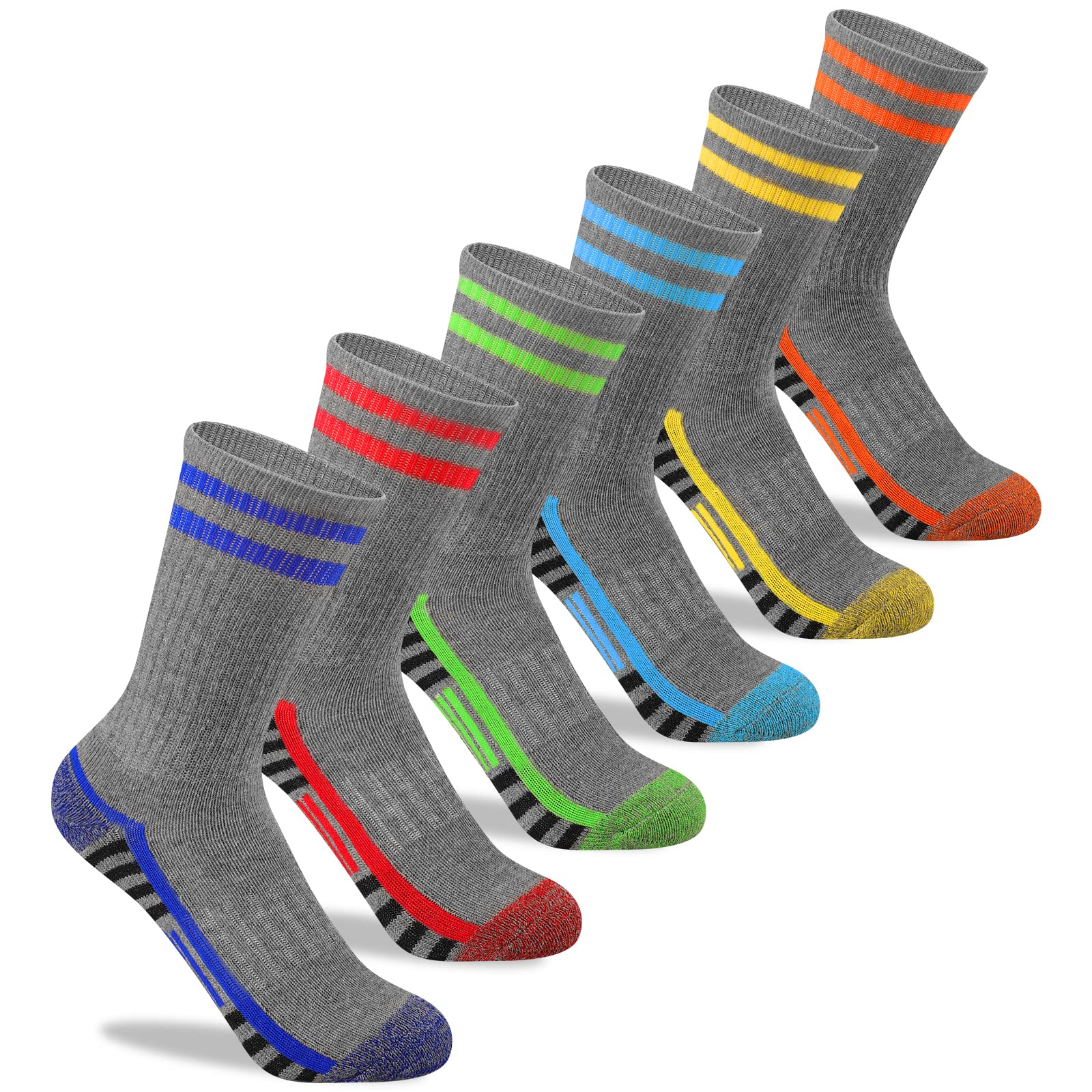 Comfoex Boys Crew Socks 4-6 6-8 8-10 Years Old Athletic Long Cotton Socks For Kids Half Cushioned Calf Socks 6 Pairs