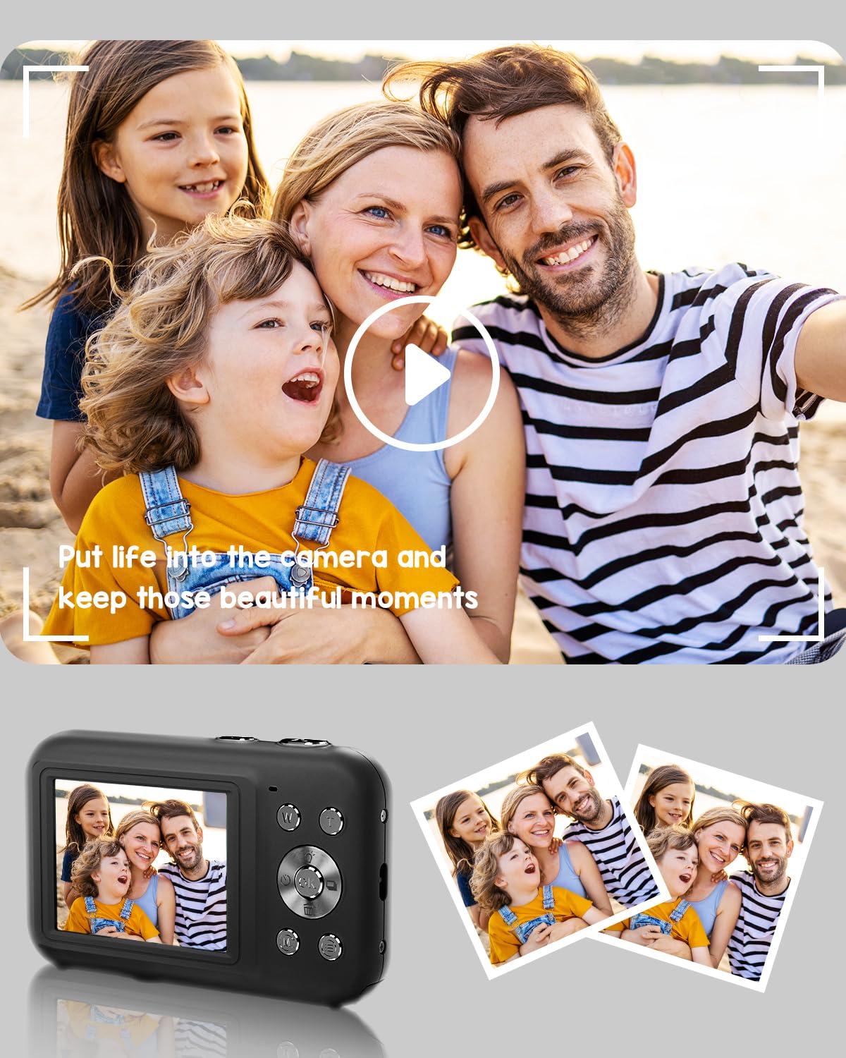 Digital Camera, FHD 1080P Kids Camera with 32GB SD Card 44MP Point and Shoot Camera with 16X Digital Zoom, Compact Portable Small Digital Camera for Teens Students Kids Girls Boys Beginner-Black