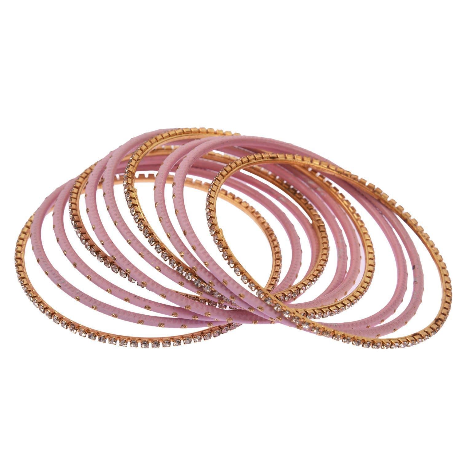 Efulgenz Rakshabandhan Gift Indian Bangle Set Rhinestone CZ Plain Bracelet Bangle Jewelry for Women (20 Pcs) Size-2.6, Pink