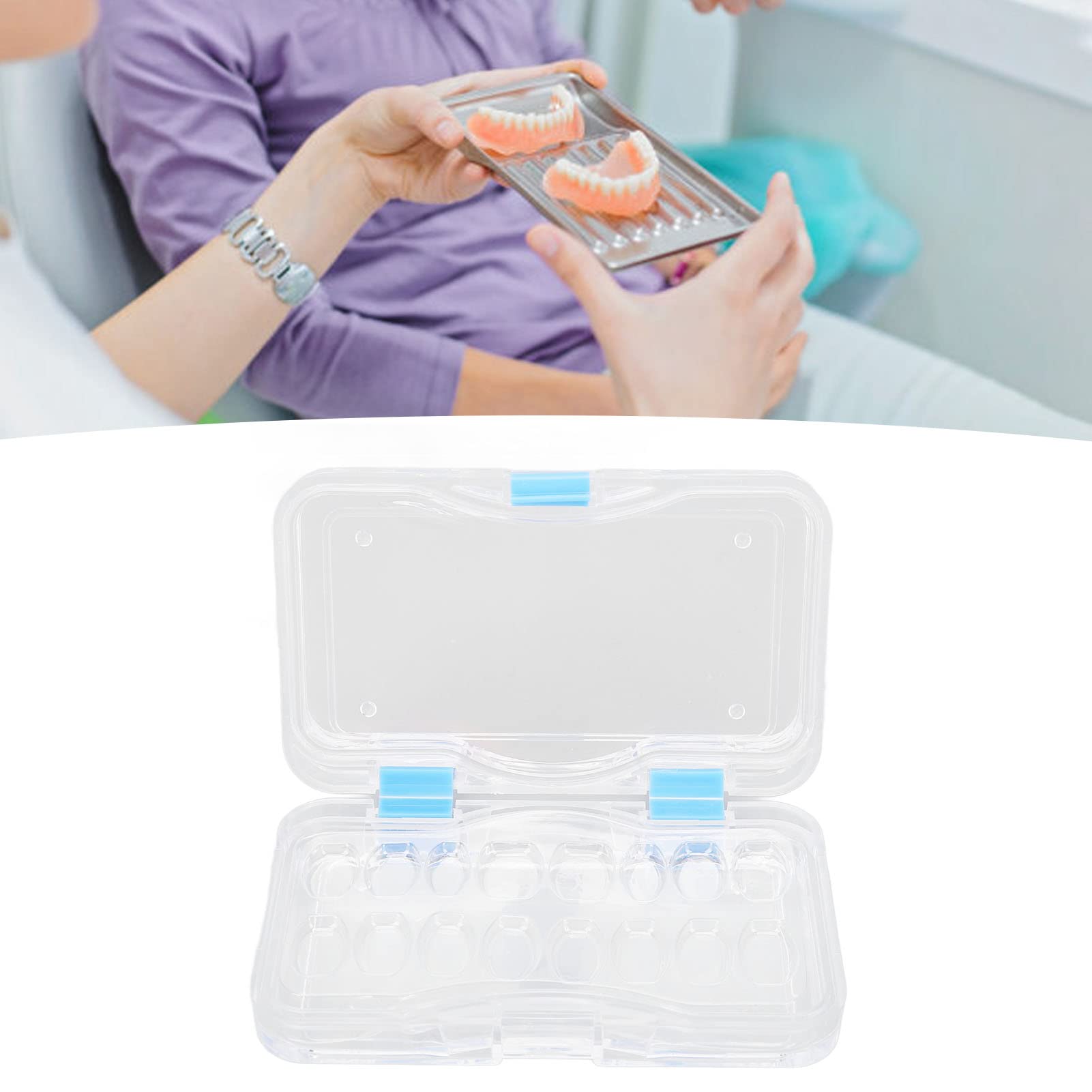 Dioche Denture Case Box, Transparent Denture Box, Membrane Tooth Box Reusable Dental Film Veneer Box with Hole for Clinics Transparent for Travel, Cleaning, Store