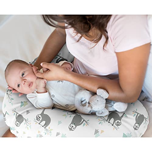 Sweet Jojo Designs Blue Jungle Sloth Nursing Pillow Cover Breastfeeding Pillowcase for Newborn Infant Bottle Breast Feeding Pillow NOT Included Turquoise Green Tropical Botanical Rainforest Animal