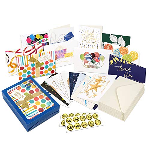 padike Unique Designs Birthday Cards Box Set - Birthday Greeting Cards - 15pc Happy Birthday Cards and 5pc Thank You Cards - Envelopes and Gold Seals
