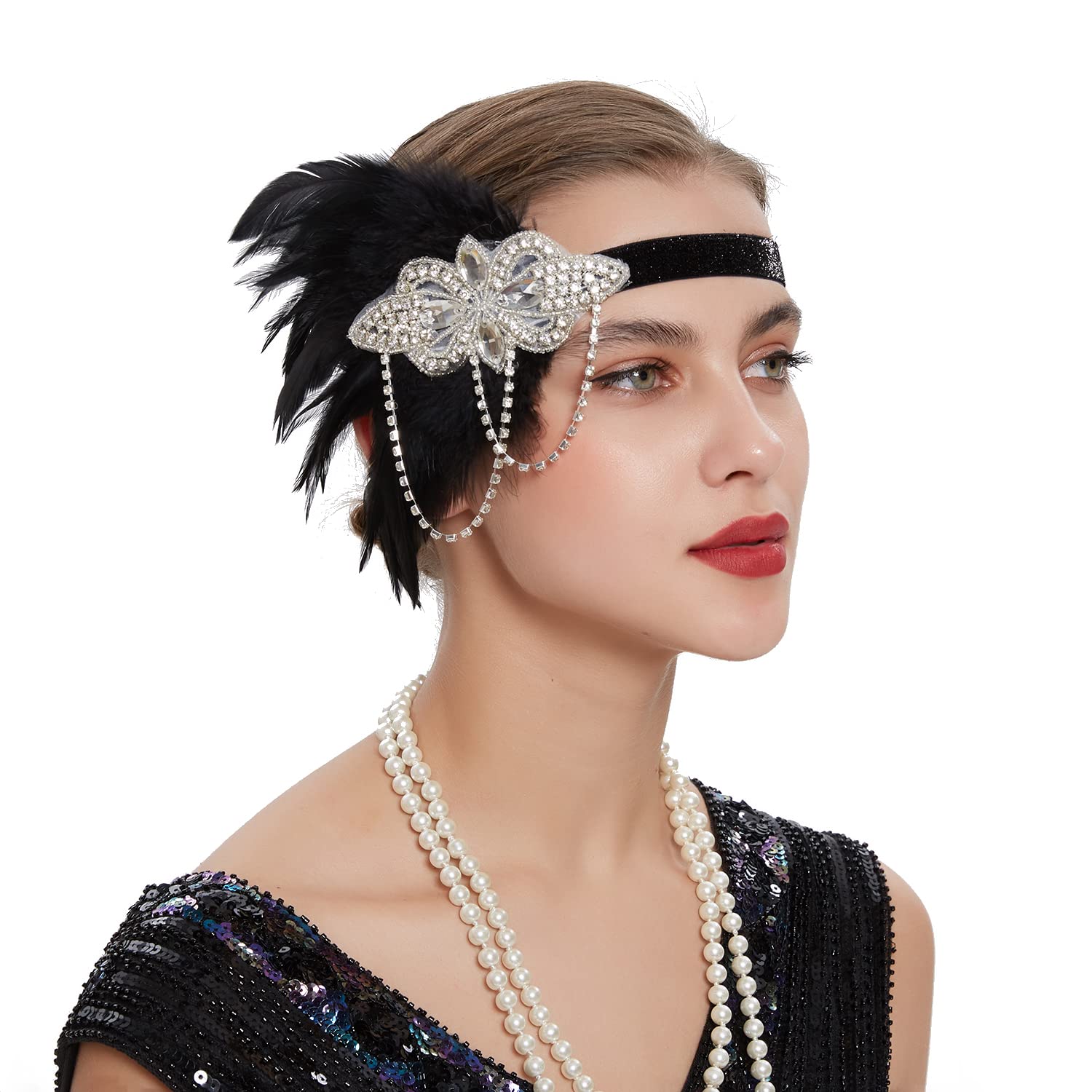 Comott Rhinestone Headband 1920s Great Gatsby Vintage Headpiece Flapper Headband Bride Wedding Hair Accessories for Women