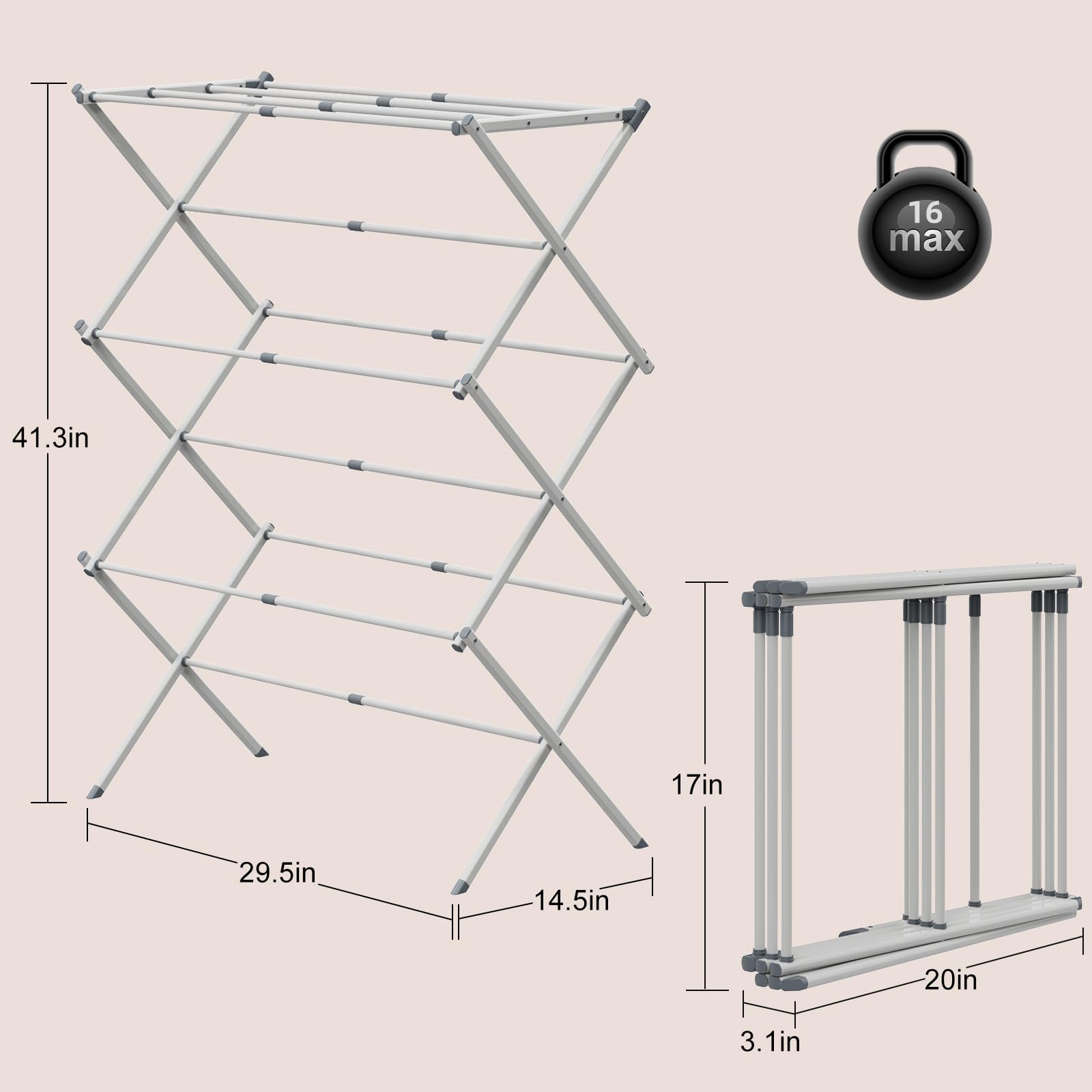 SsngygHme Drying Rack for Laundry, Foldable Clothes Drying Rack, Small Collapsible Dry Rack for Clothes, Use for Indoor & Outdoor Drying Clothes, 40"x29"x14.5"(White)