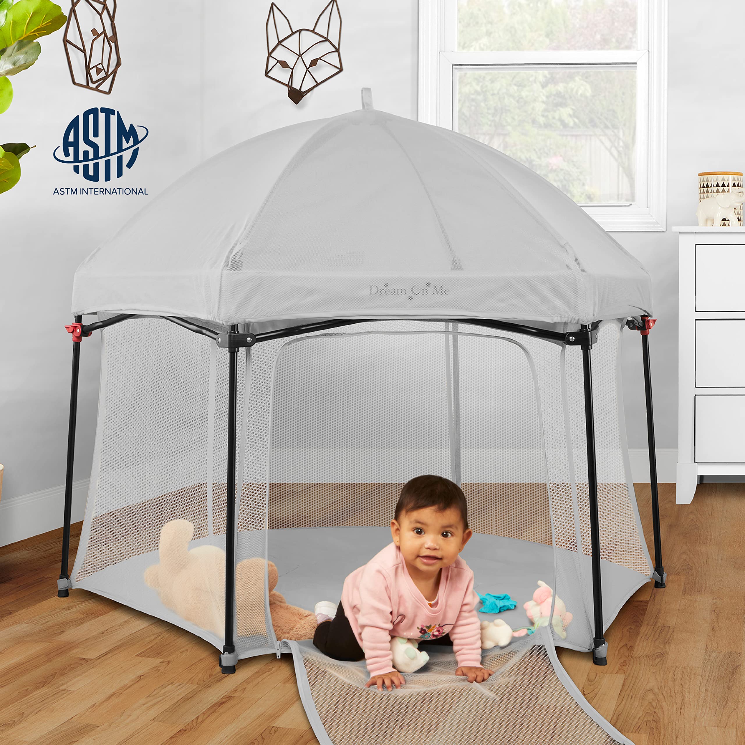 Dream On Me Onyx Playpen Set with Canopy, Grey
