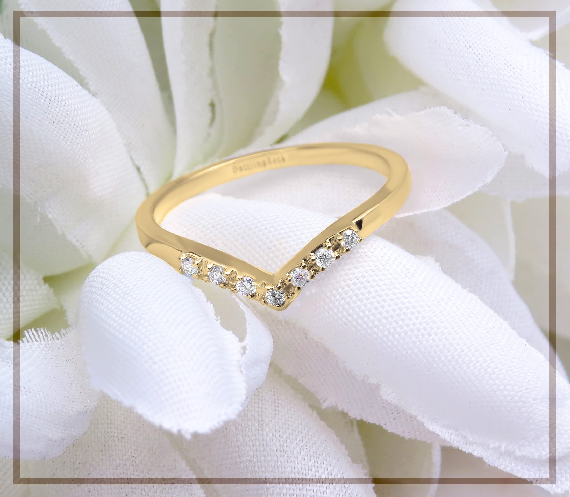 Dazzlingrock Collection 0.10 Carat (ctw) Round White Diamond 7 Stone Chevron Wedding Ring for Her in 18K Yellow Gold Size 6
