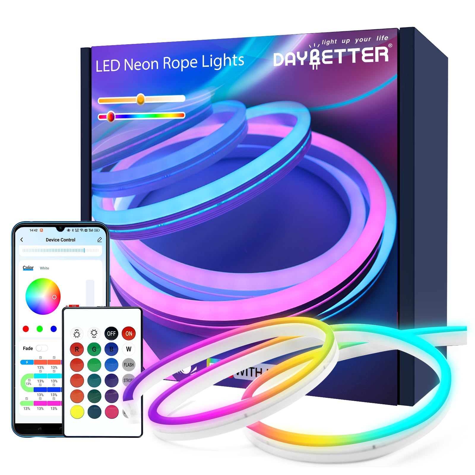 DAYBETTER Smart Led Lights 65.6ft, App Controlled Led Strip Lights Kits with 24 Keys Remote, Timer Schedule Led Lights Strip, Color Changing Led Lights for Bedroom Party Kitchen